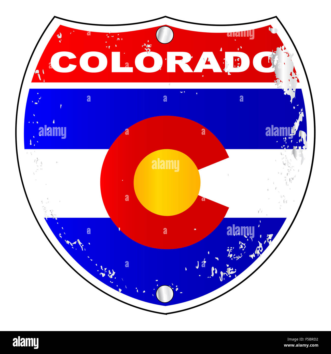 Colorado interstate sign with flag cross over a white background Stock ...