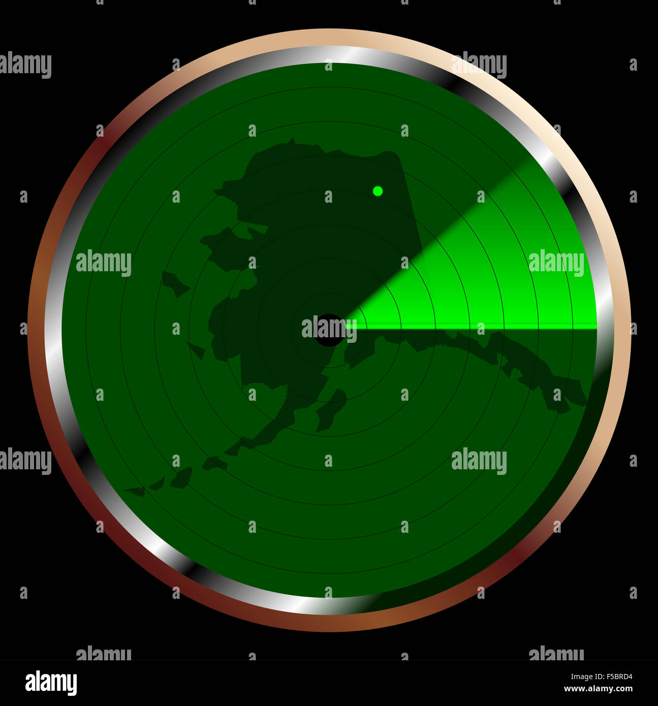 The screen of a typical radar device in green sweeping over Alaska ...