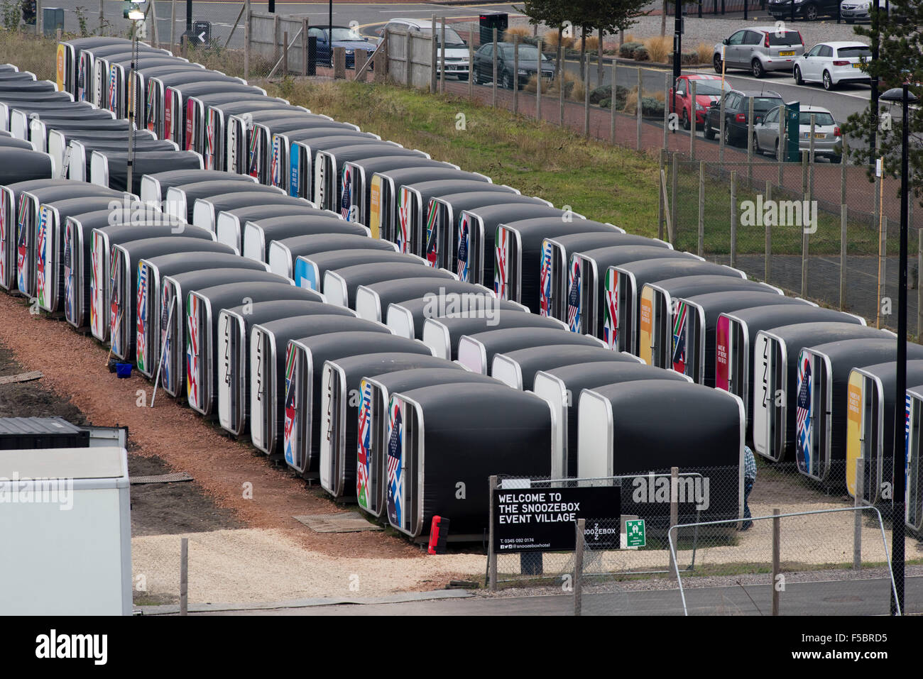 The temporary Snoozebox hotel at Porth Teigr Cardiff Bay which was set ...