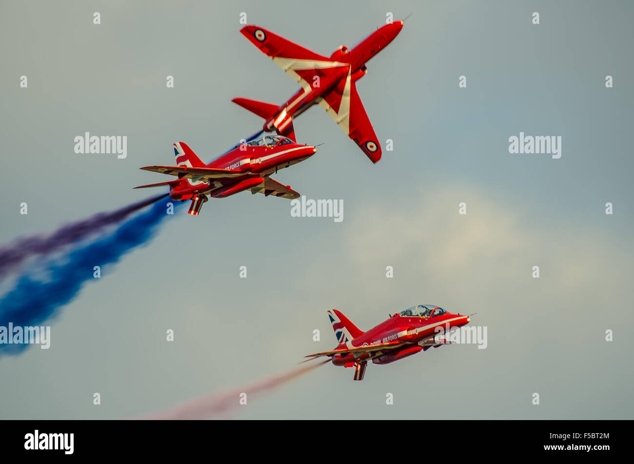 The RAF aerobatic display team the Red Arrows performing their 'Roll ...