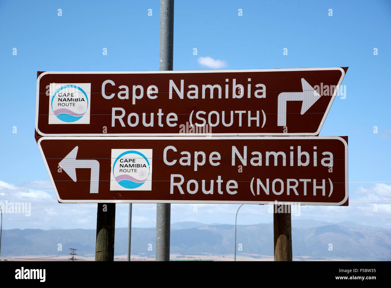 Brown tourist sign for the N7 Highway the Cape Namibia route, Swartland ...
