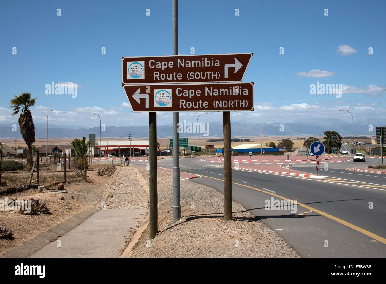 Brown tourist sign for the N7 Highway the Cape Namibia route, Swartland ...