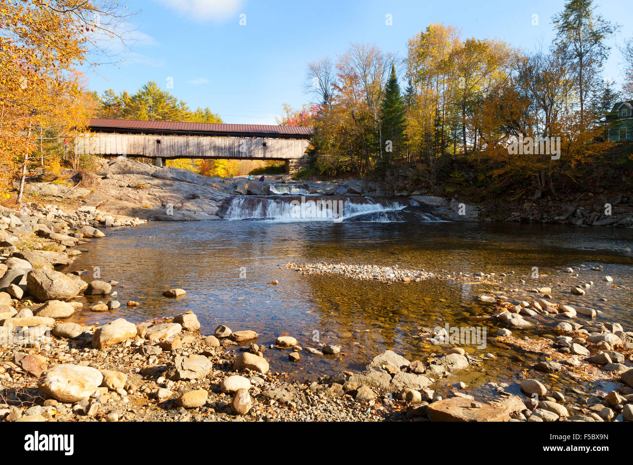The Swift River covered bridge and falls at Conway, New Hampshire NH ...