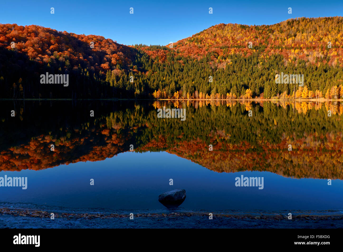 Beautiful autumn morning, Saint Anna Lake, Transylvania, Romania ...