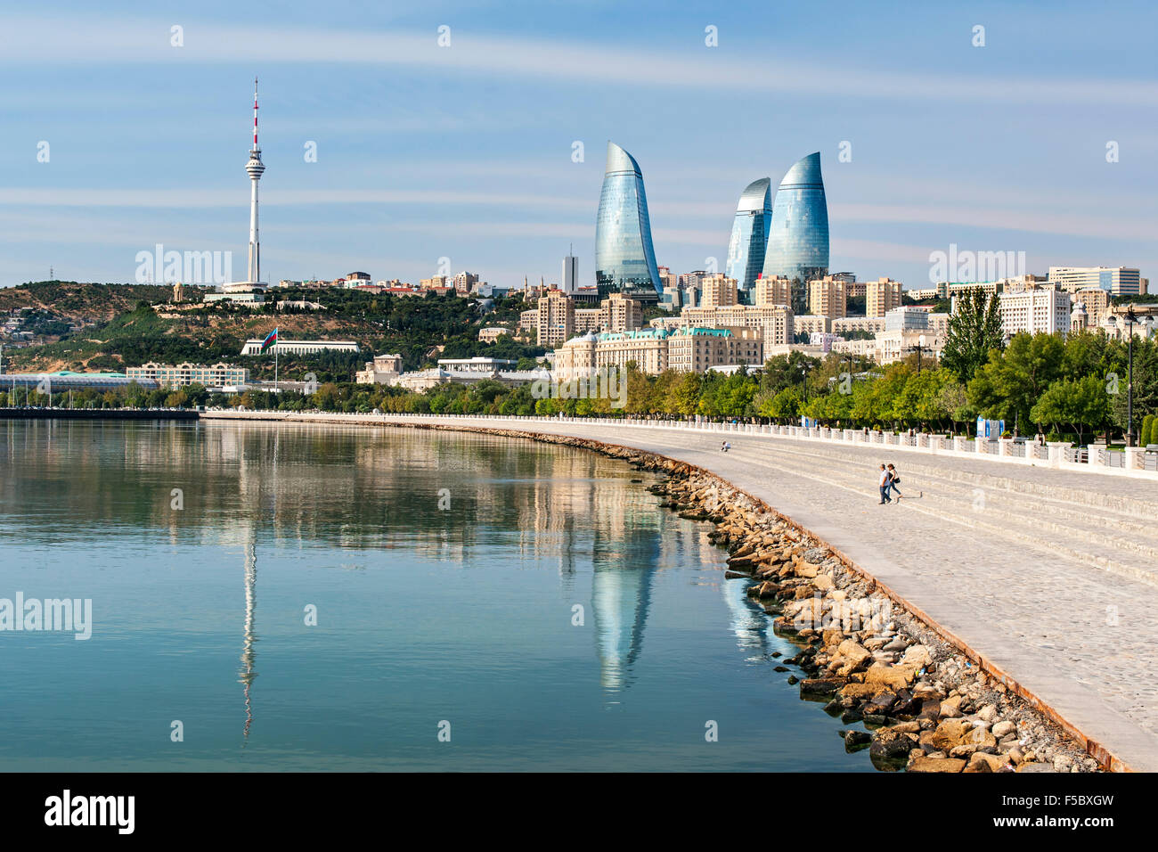 Baku Bay and the Baku skyline and promenade Stock Photo - Alamy