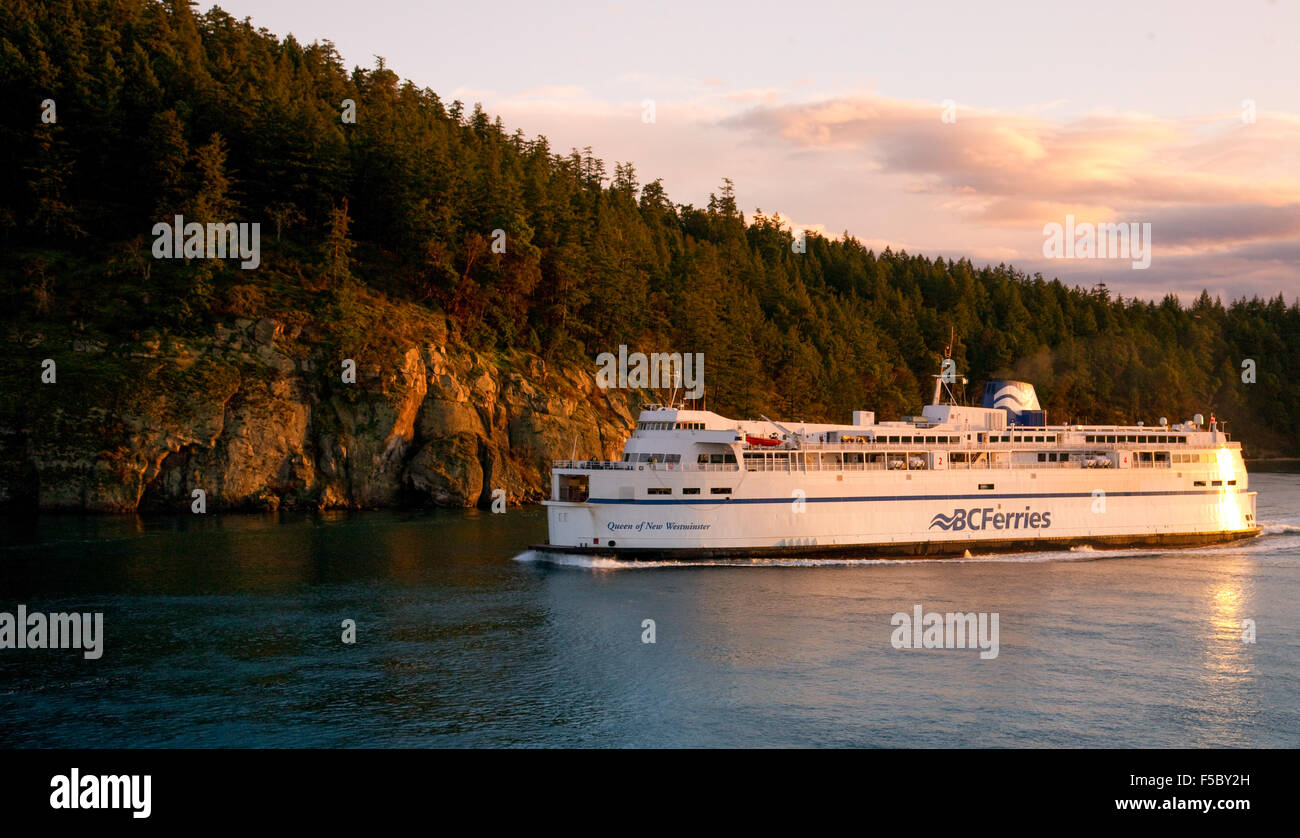 sunrise over a British Columbia Ferries vessel, Gulf Islands, British ...