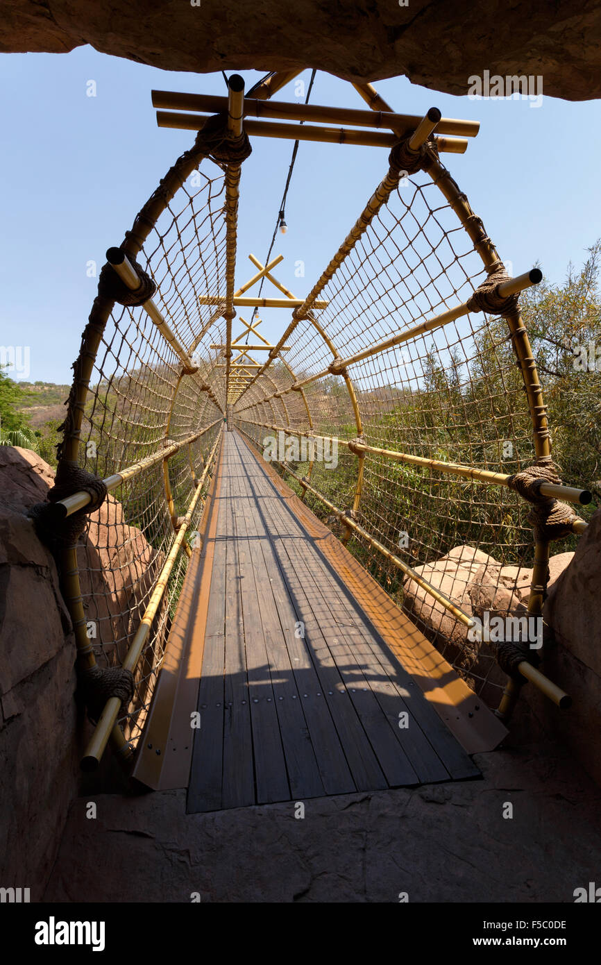 Suspension rope bridge, entry to maze, one of tourist atraction in ...