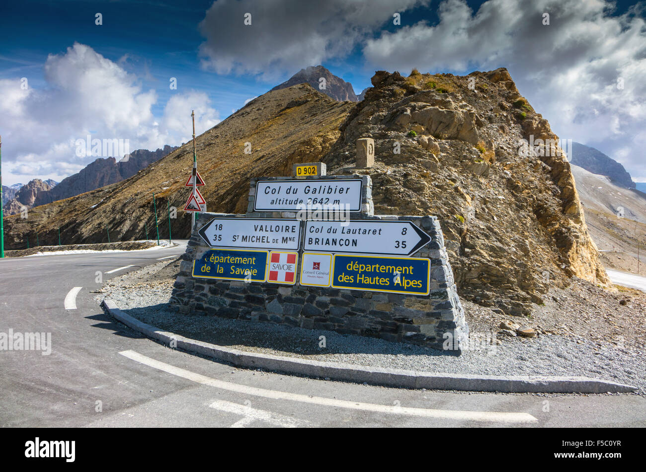 Road signs at Col de Galibier mountain pass, France Stock Photo - Alamy