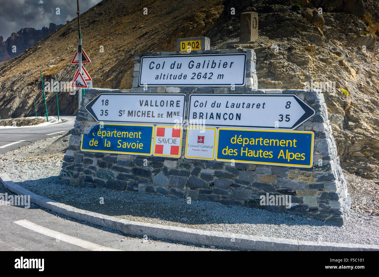 Road signs at Col de Galibier mountain pass, France Stock Photo - Alamy