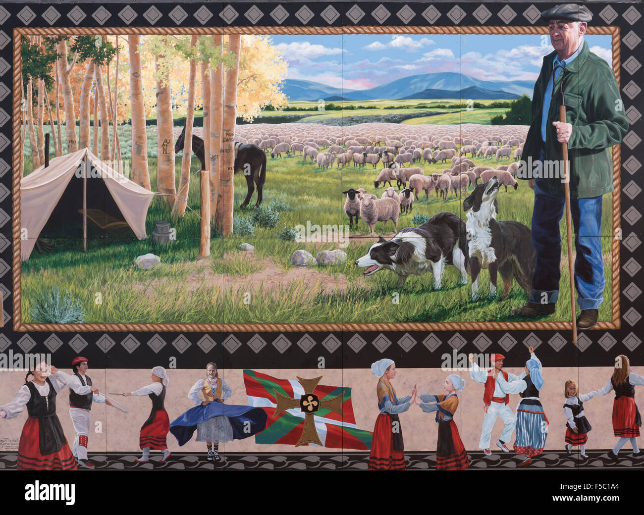 Mural by Colleen MItchell Veyna honoring the Basque settlers of eastern ...