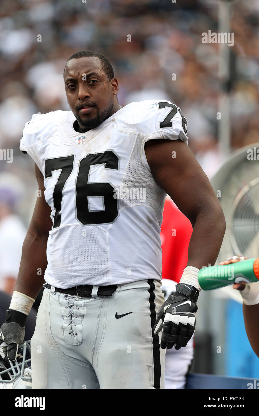 October 25, 2015 Oakland Raiders offensive tackle J'Marcus Webb #76 in action during the NFL ...