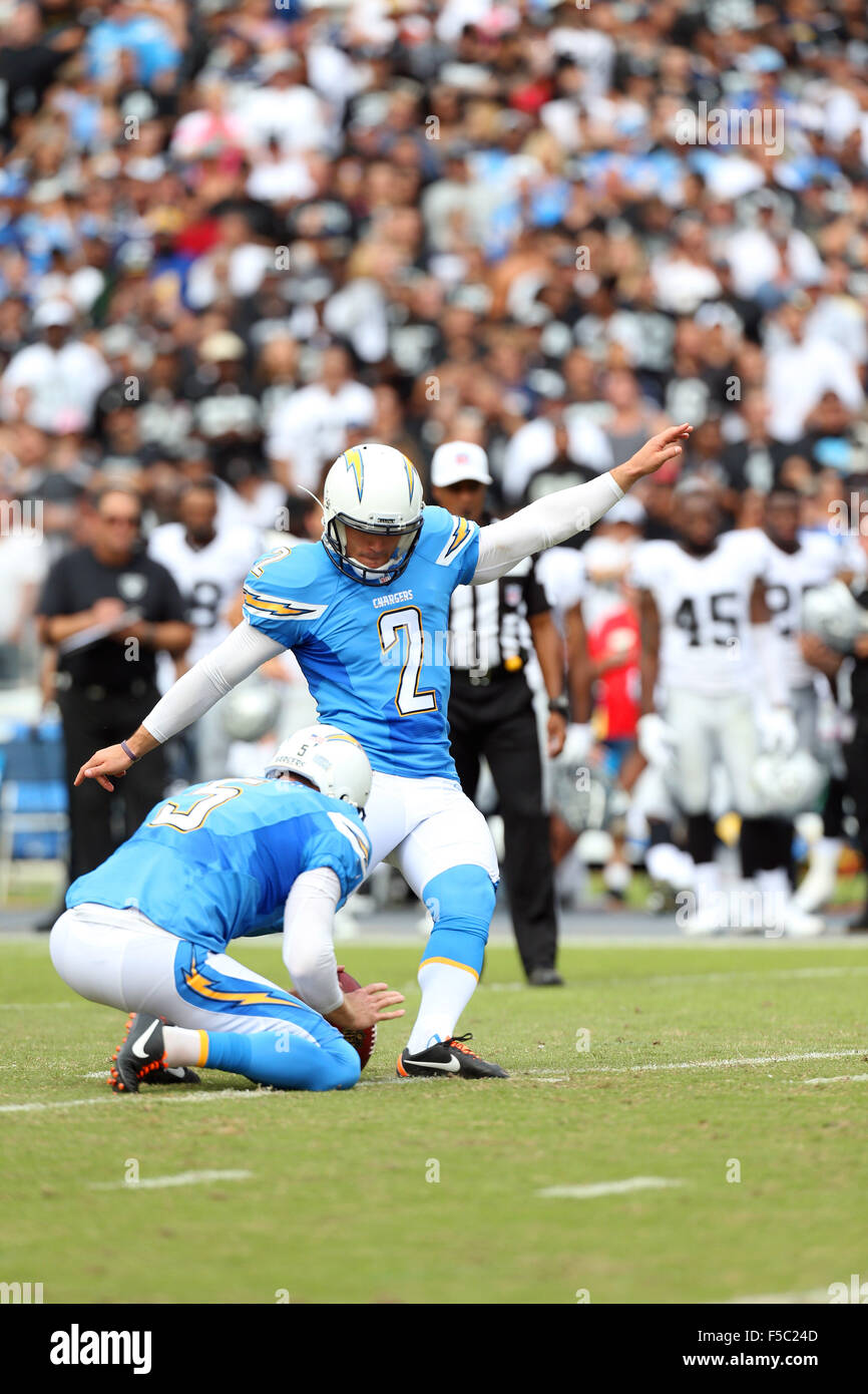 October 25, 2015 San Diego Chargers place kicker Josh Lambo #2 kicks a ...