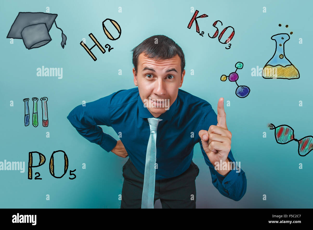 businessman chemistry man teenage student joy raised his finger Stock ...