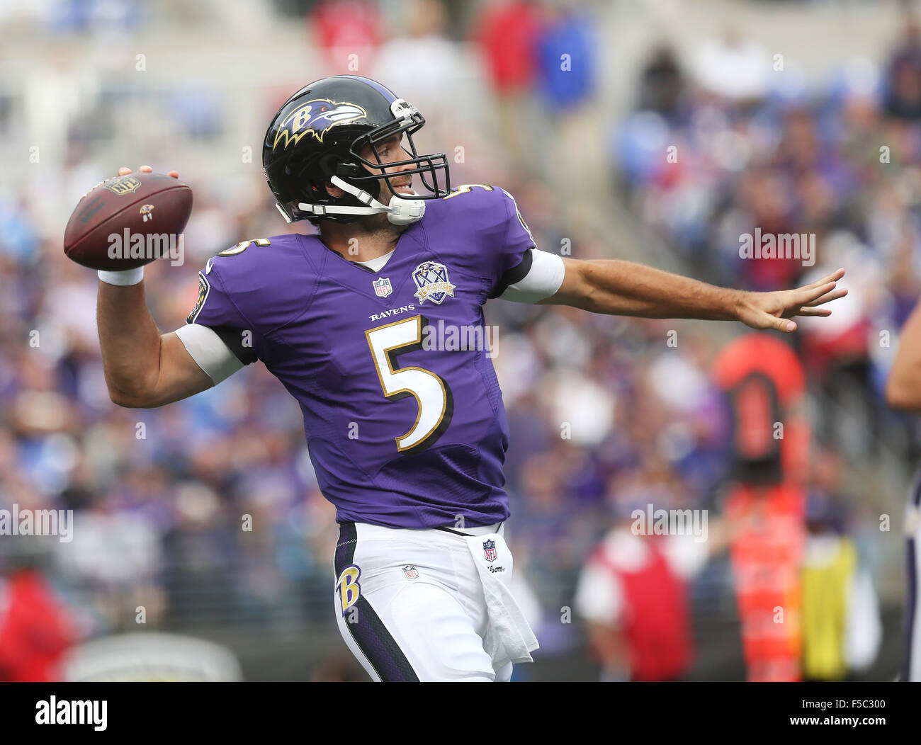 Baltimore Ravens QB Joe Flacco (5) in action during a matchup against ...