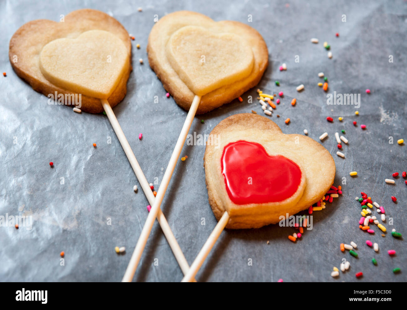 Heart-Shaped Shortbread Cookies on Sticks Stock Photo - Alamy