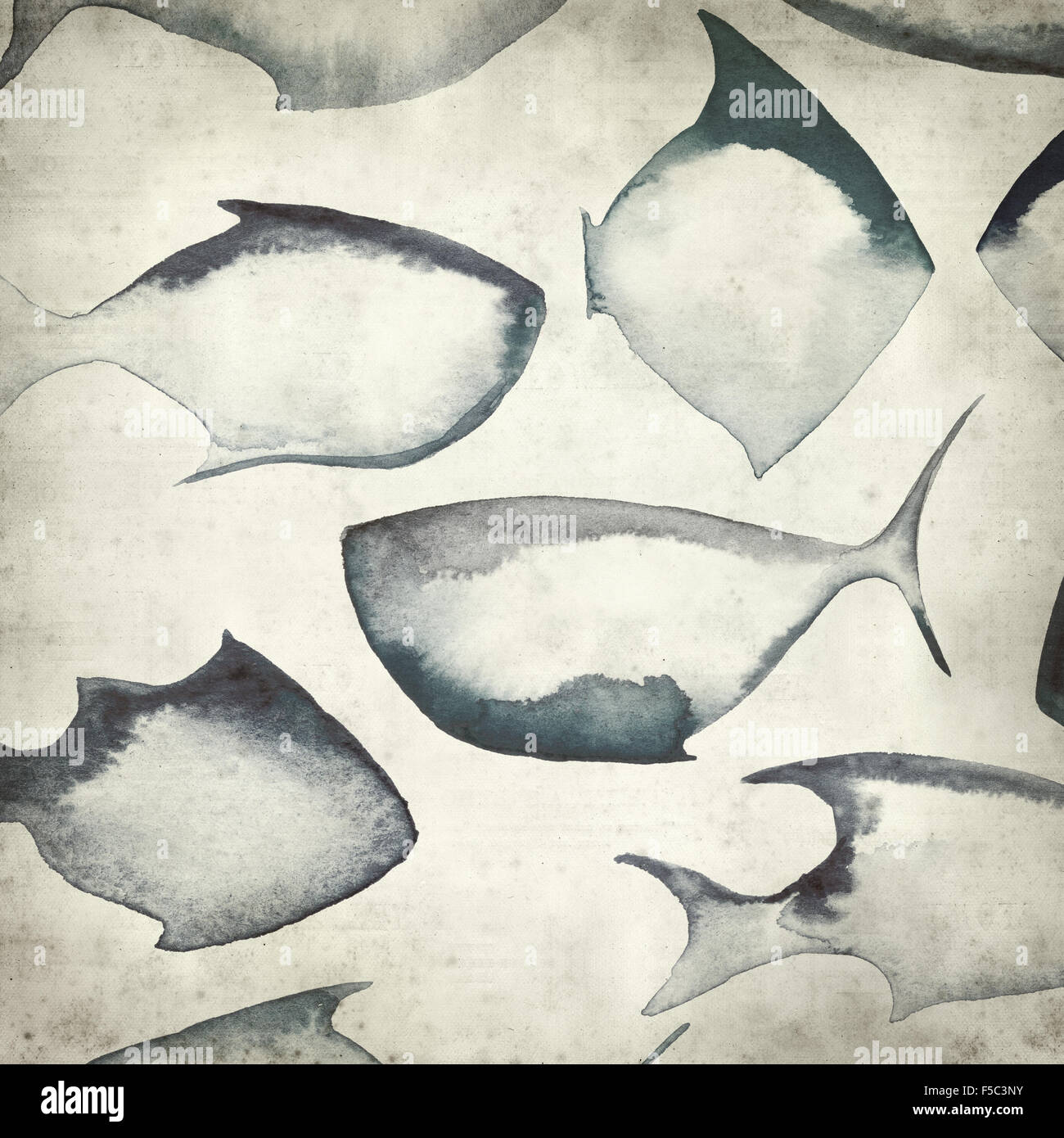 textured old paper background with watercolor fish outlines Stock Photo ...