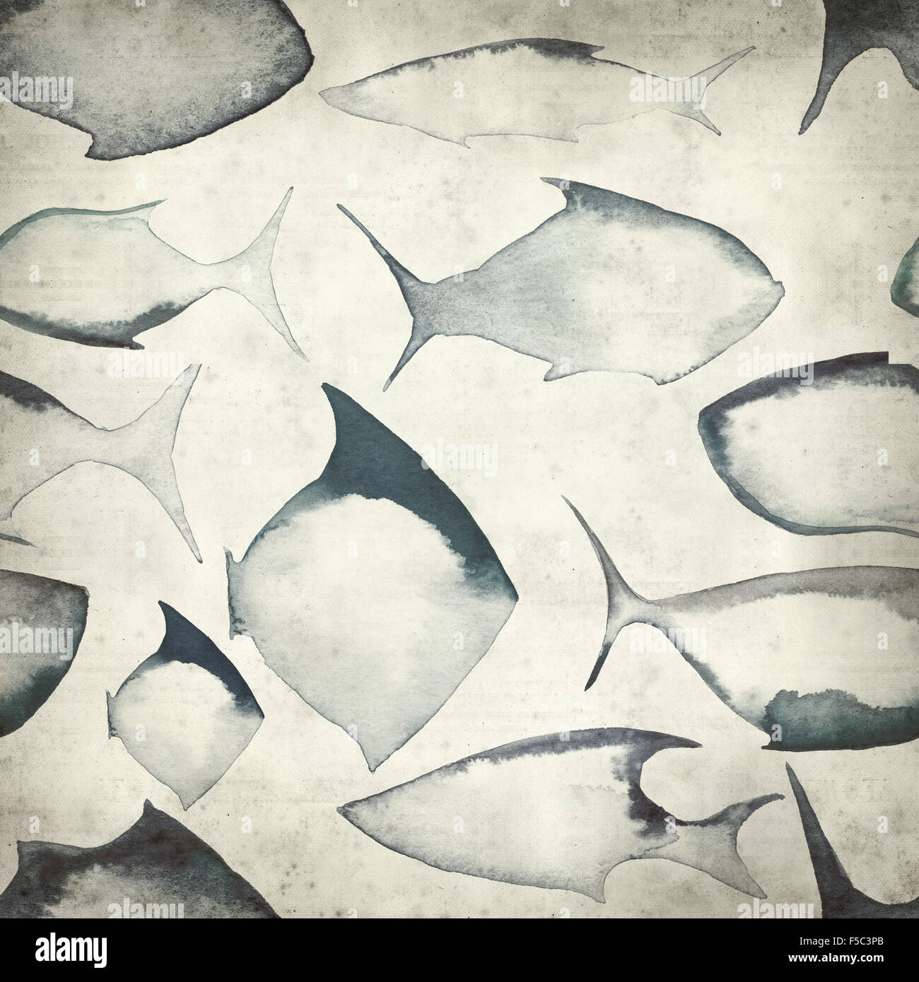 textured old paper background with watercolor fish outlines Stock Photo ...