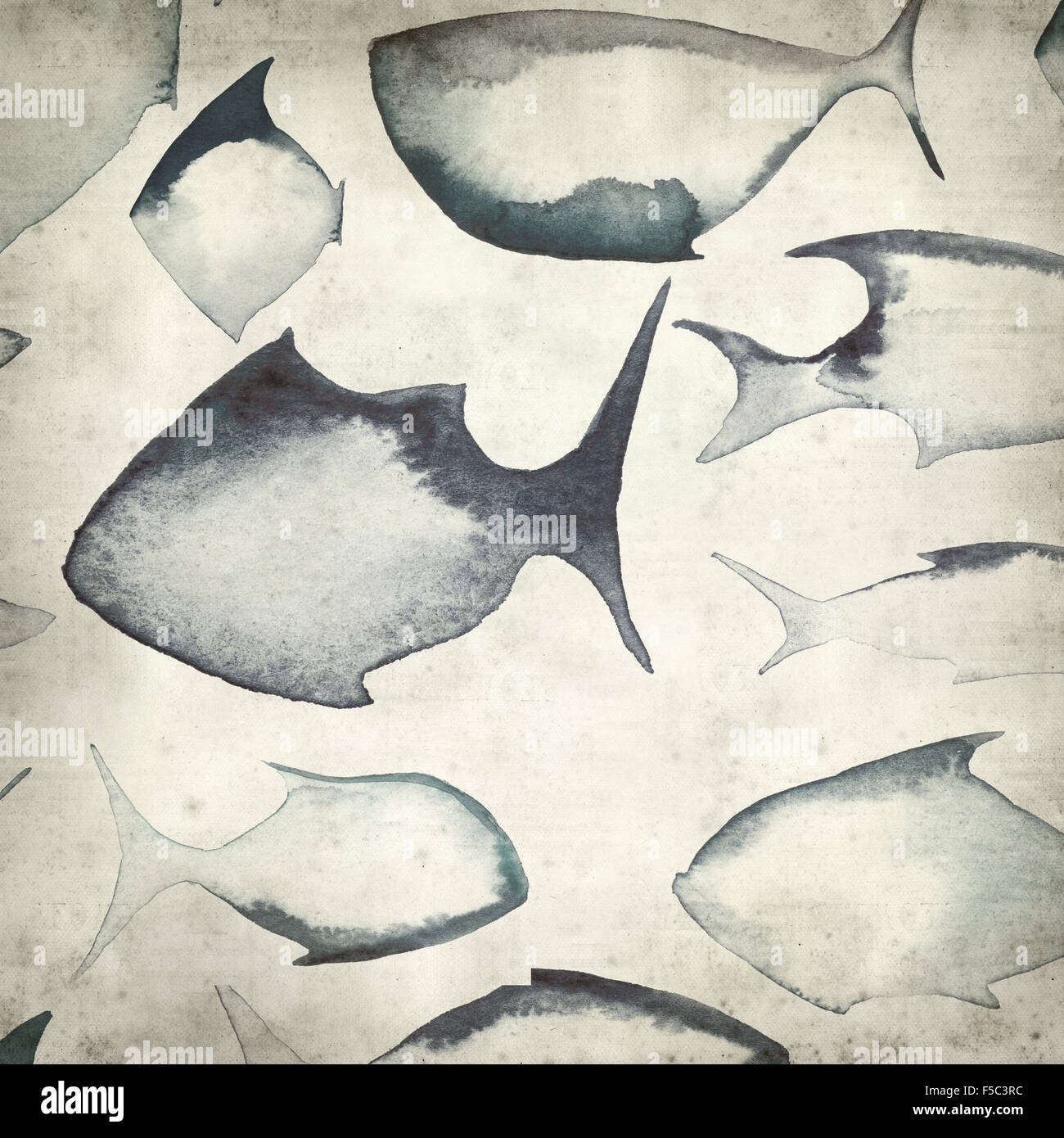 textured old paper background with watercolor fish outlines Stock Photo ...