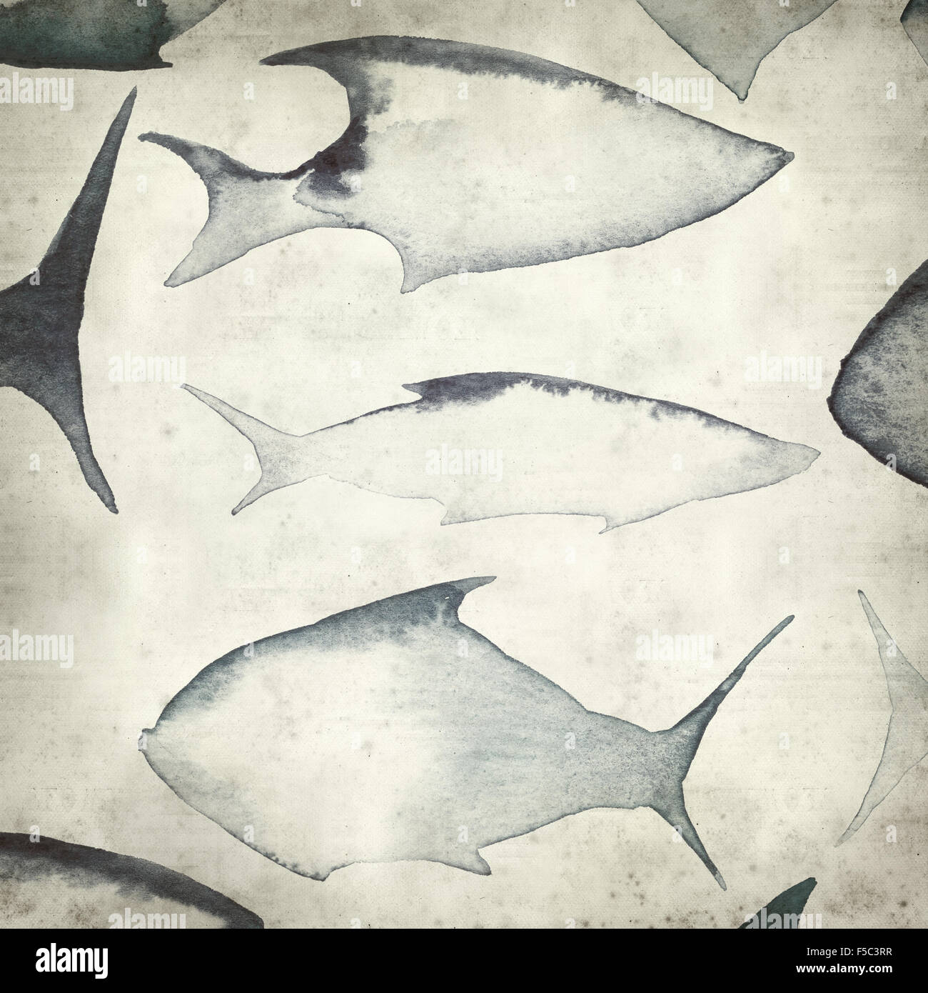 textured old paper background with watercolor fish outlines Stock Photo ...