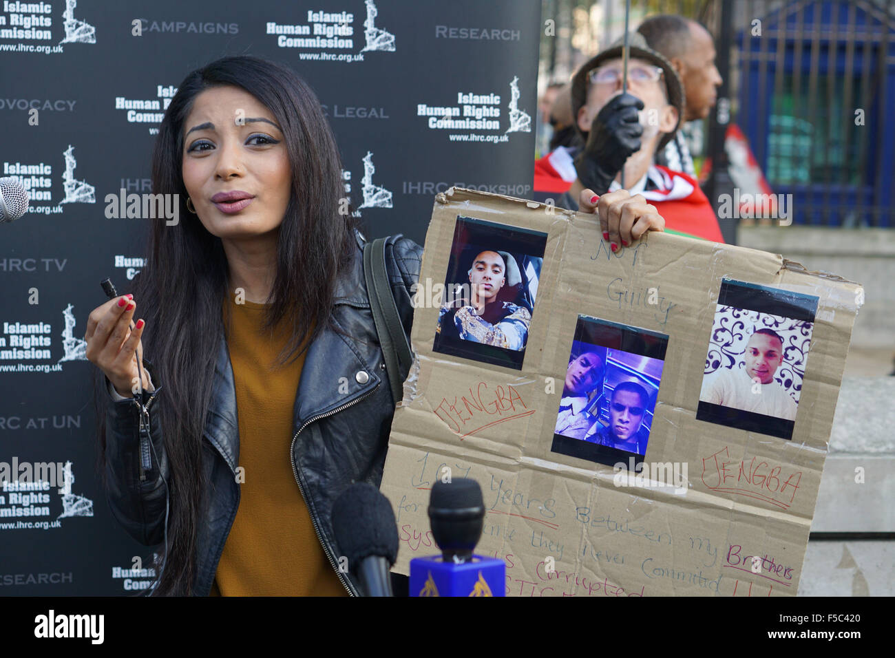 London, UK. 1st Nov, 2015. Nisha Begum sister of Javed, Rubel Miah and Fahim Khan speaker of her ...