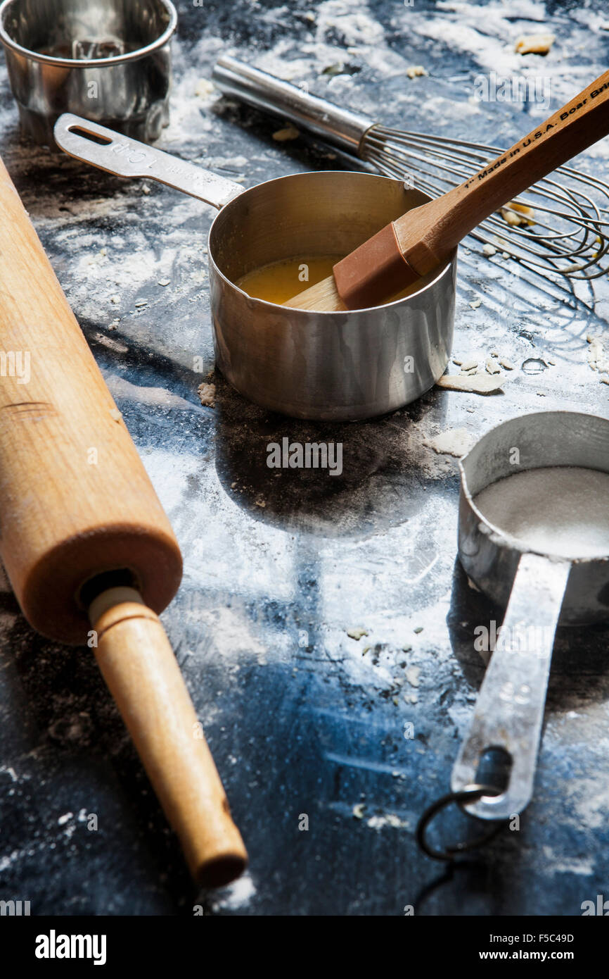 Baker's Table with Rolling Pin, Measuring Cup, Whisk and Cookie Cutter ...
