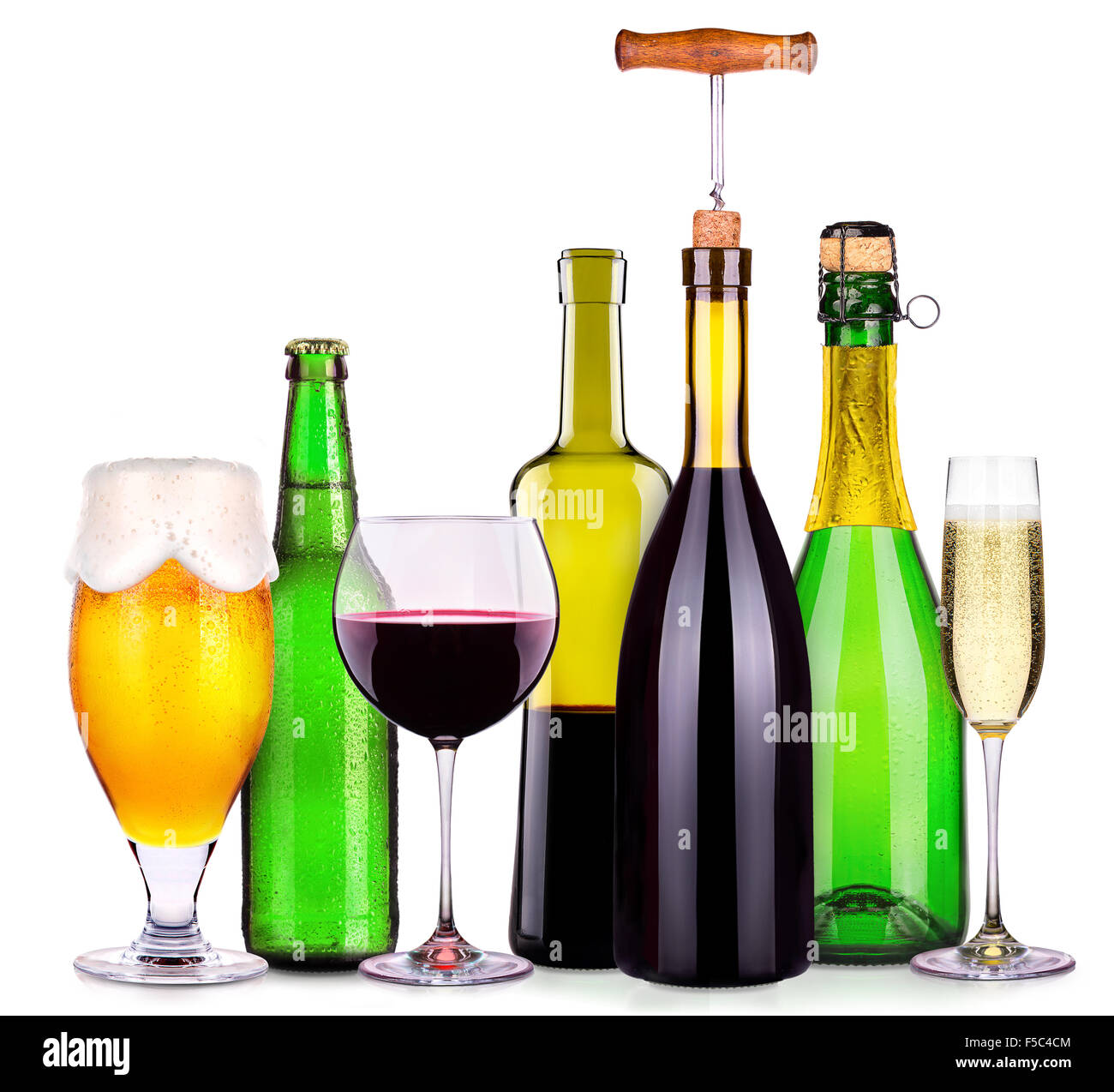 Set of different alcoholic drinks and cocktails isolated on white ...