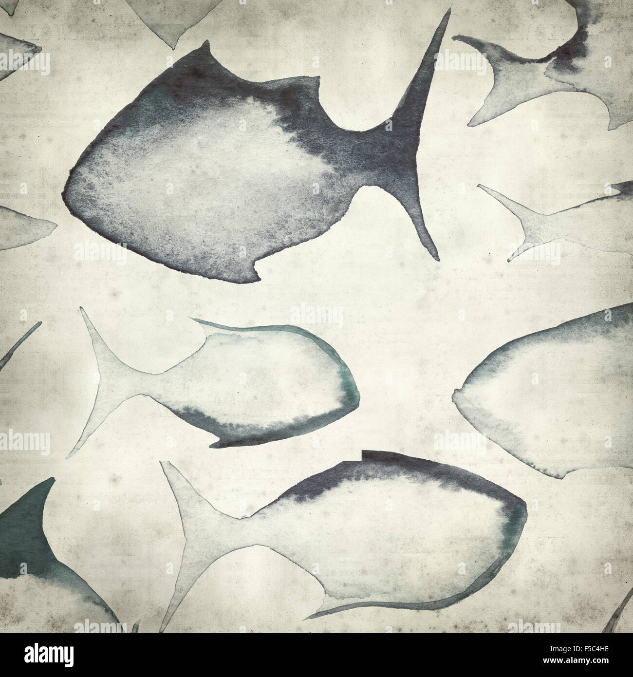 textured old paper background with watercolor fish outlines Stock Photo ...