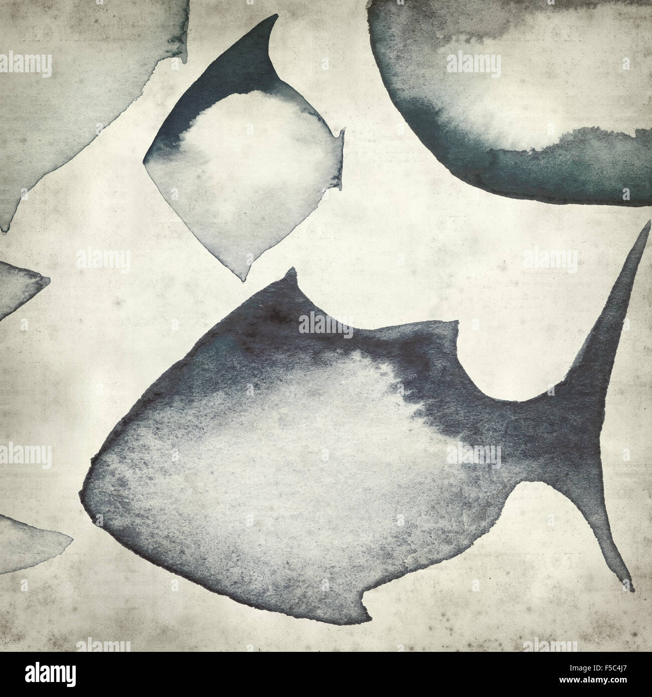 textured old paper background with watercolor fish outlines Stock Photo ...