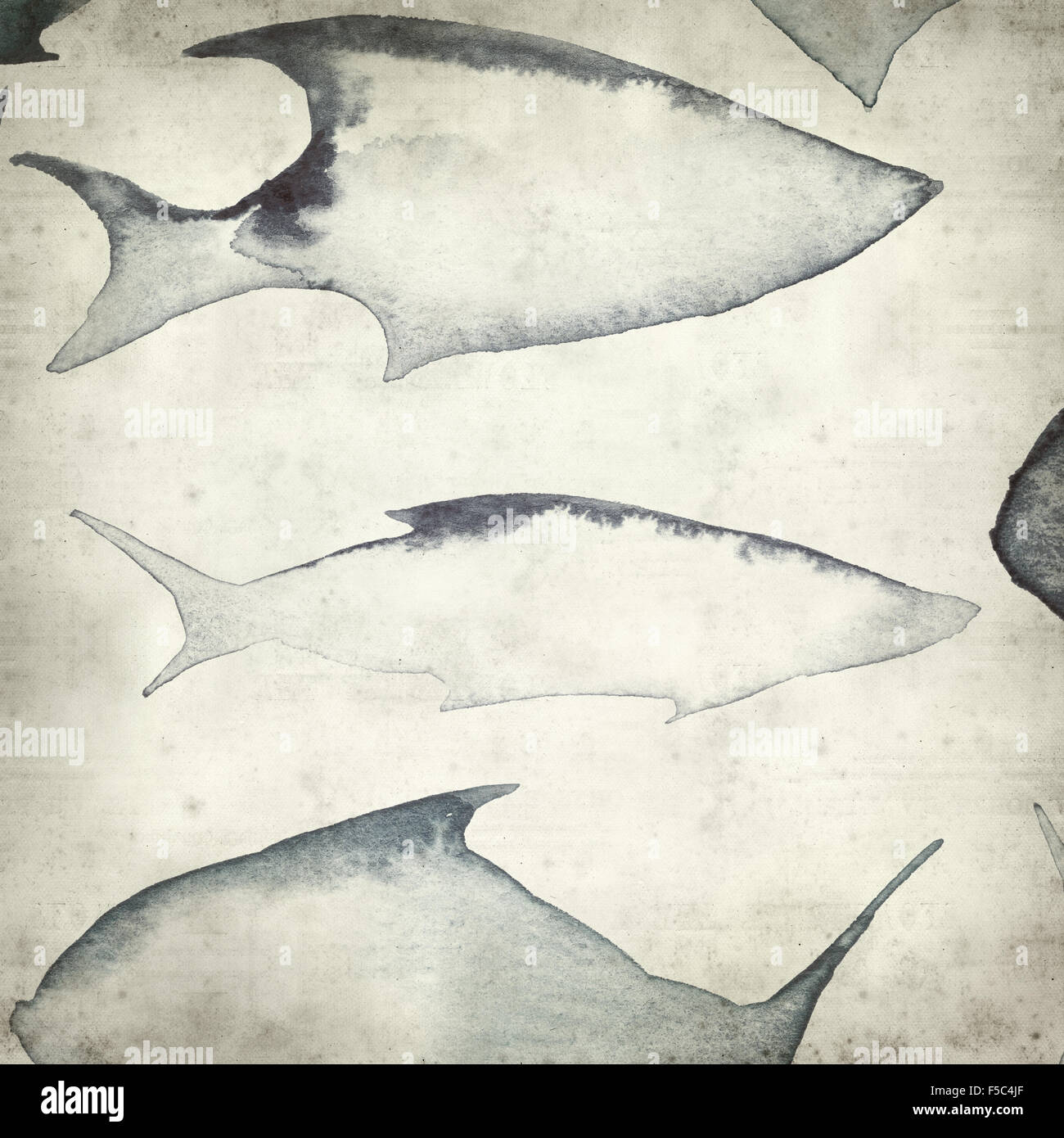 textured old paper background with watercolor fish outlines Stock Photo ...