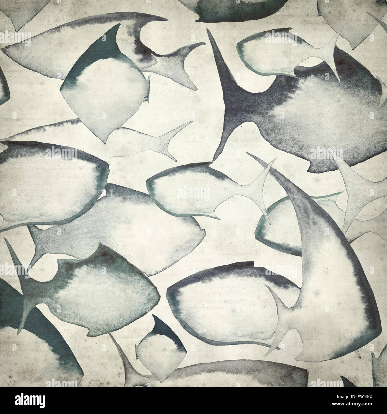 textured old paper background with watercolor fish outlines Stock Photo ...