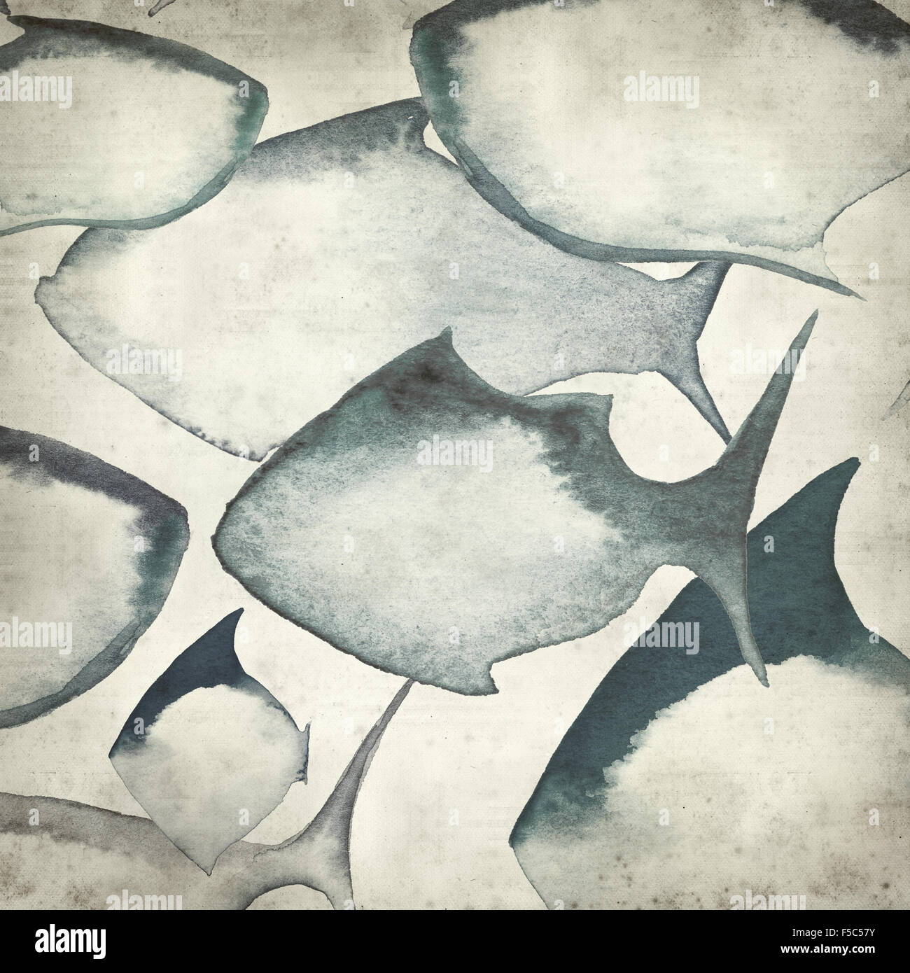 textured old paper background with watercolor fish outlines Stock Photo ...