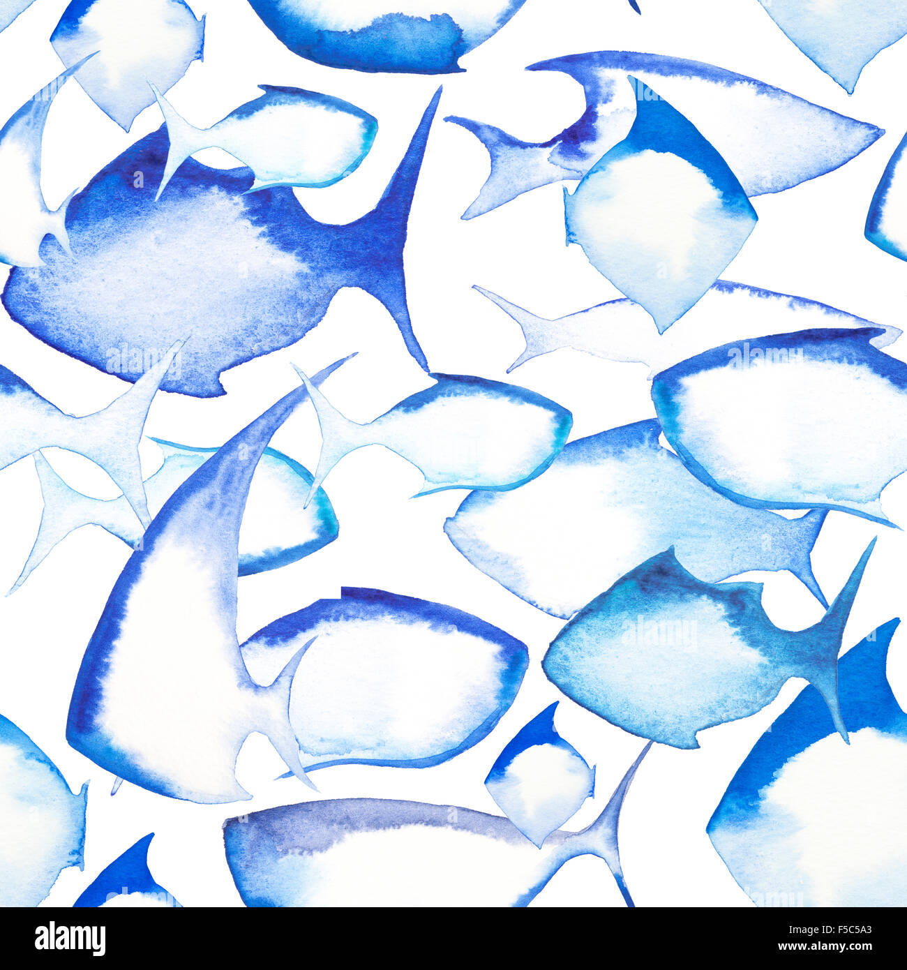 different fish shapes in watercolor on white background seamless ...