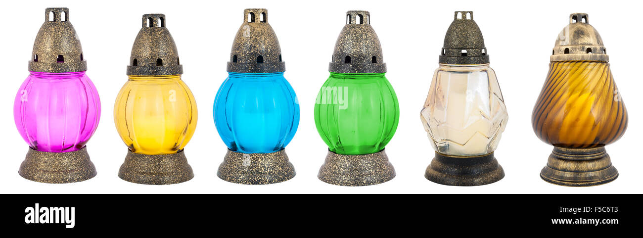 Set of colorul votive candles isolated on white background with ...