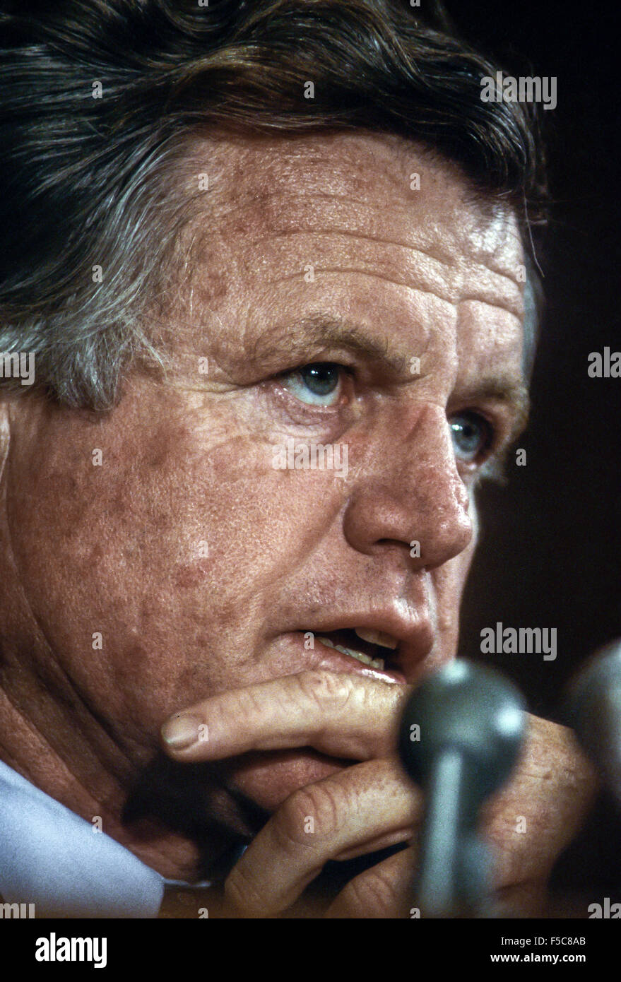 Washington, DC. 3-1-1984 Senator Edward Kennedy at Senate hearing. He ...