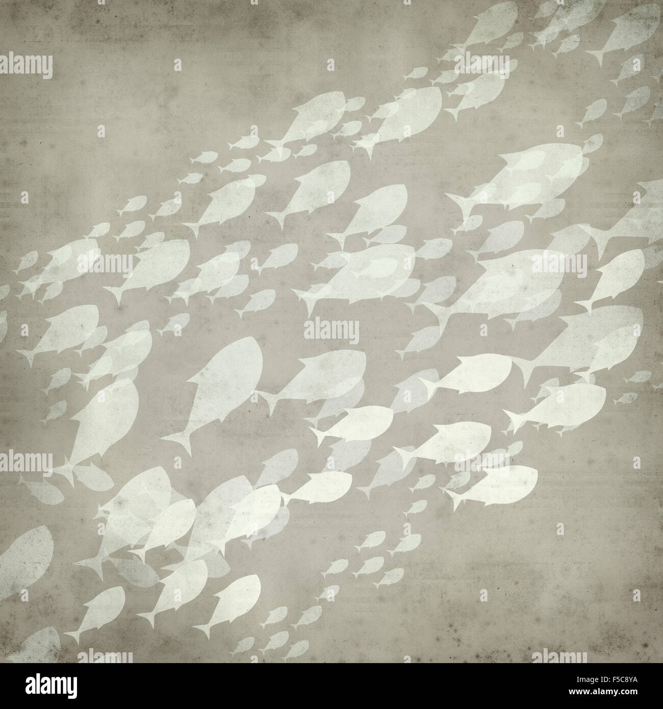 textured old paper background with many swimming fish Stock Photo - Alamy