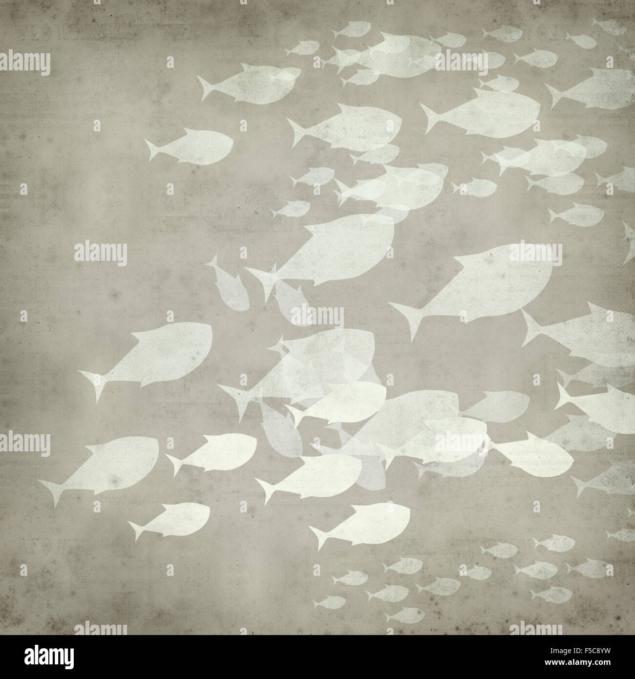 textured old paper background with many swimming fish Stock Photo - Alamy