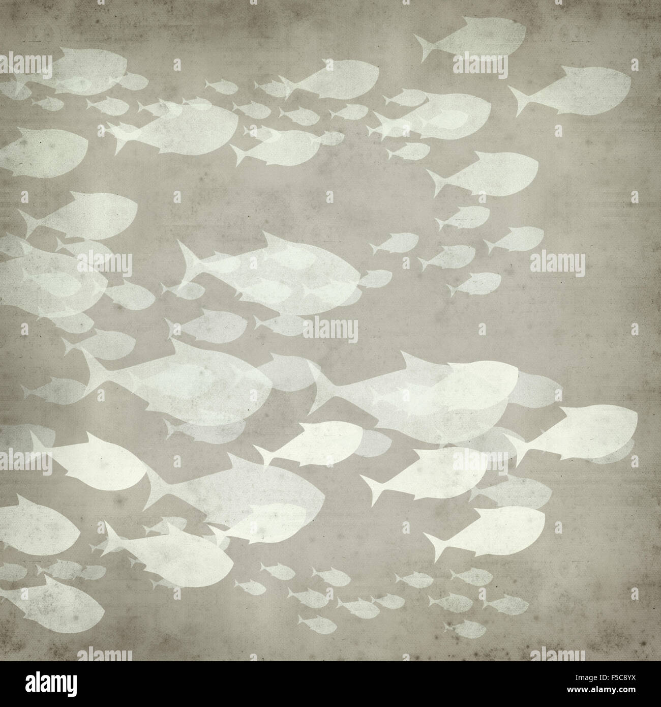 textured old paper background with many swimming fish Stock Photo - Alamy