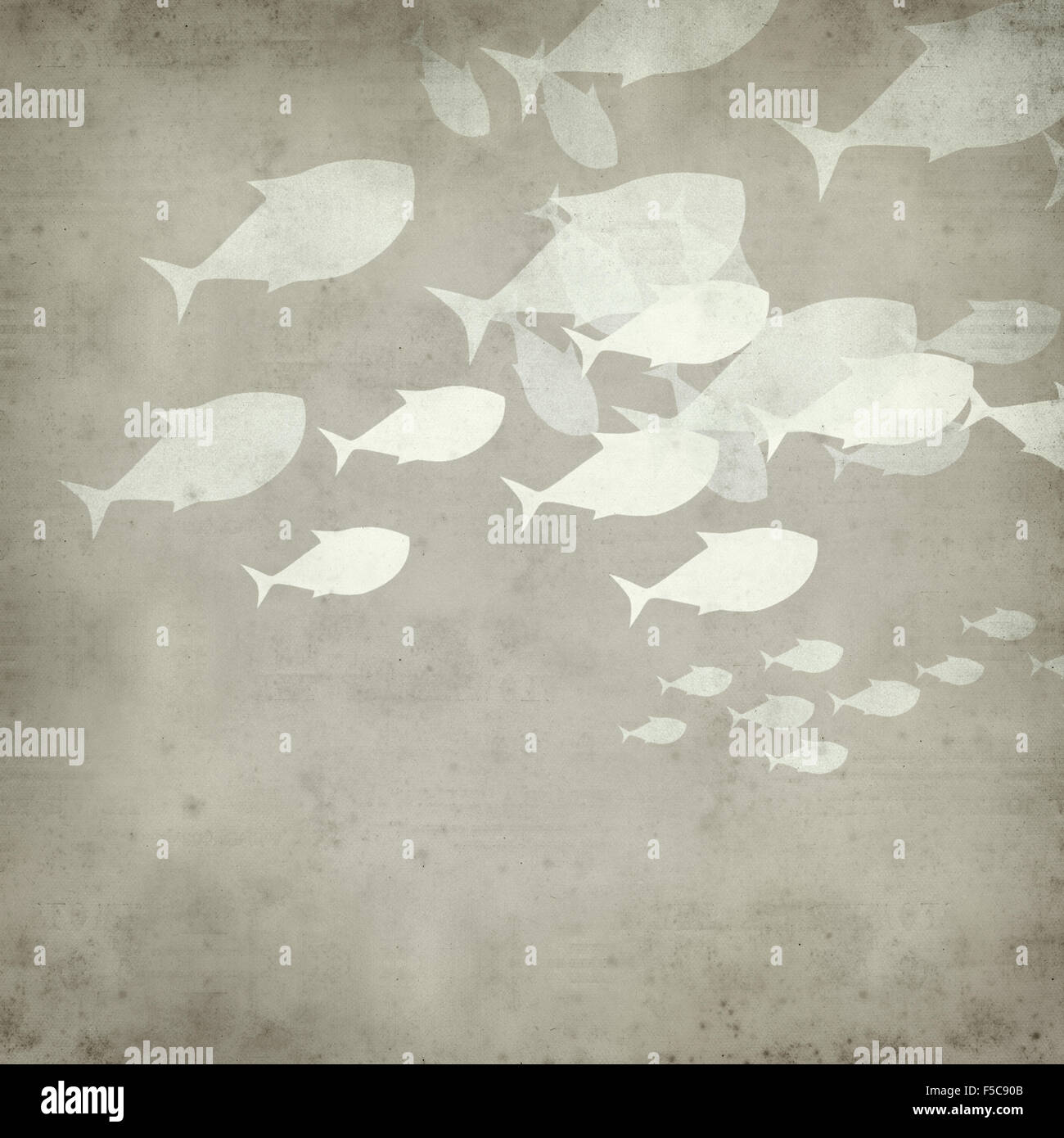 textured old paper background with many swimming fish Stock Photo - Alamy