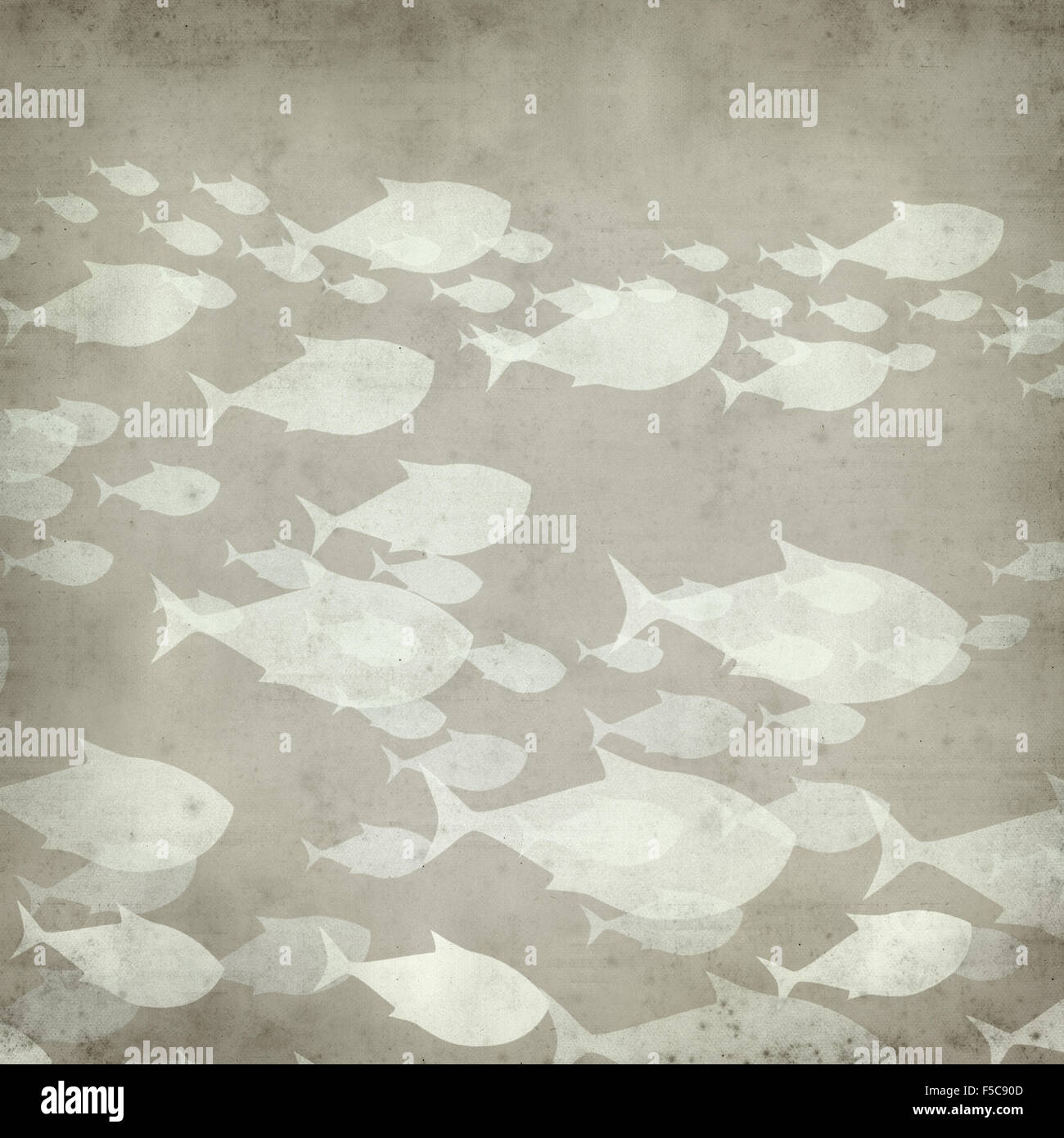 textured old paper background with many swimming fish Stock Photo - Alamy