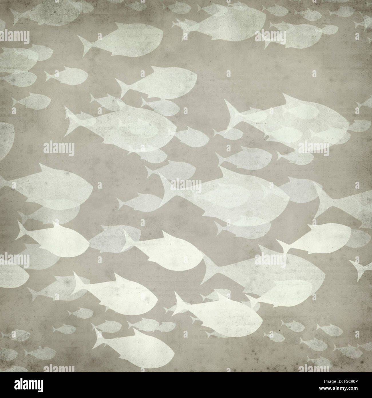 textured old paper background with many swimming fish Stock Photo - Alamy