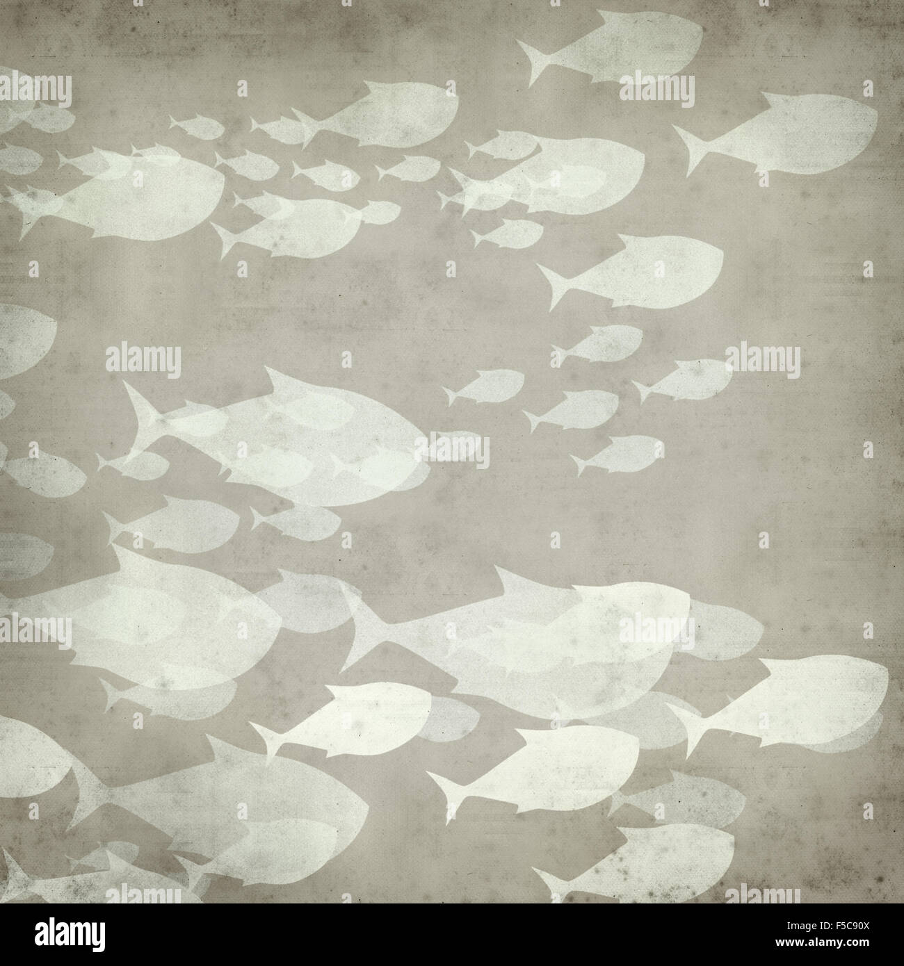 textured old paper background with many swimming fish Stock Photo - Alamy
