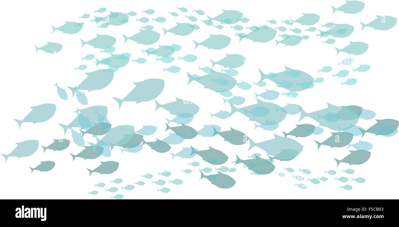 big shoal of swimming fish illustration on white background Stock Photo ...