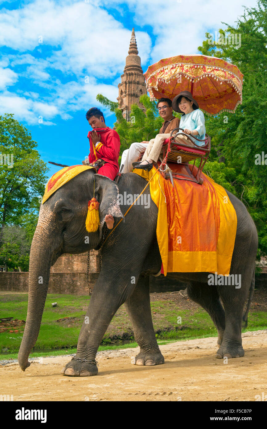 Tourists riding an elephant, Ayutthaya, Thailand Stock Photo - Alamy