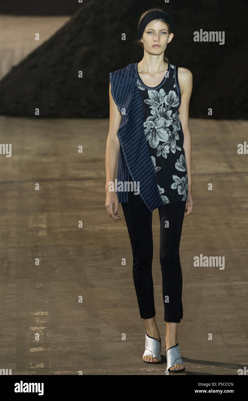New York, NY - September 14, 2015: Louise Lefebure walks the runway at ...