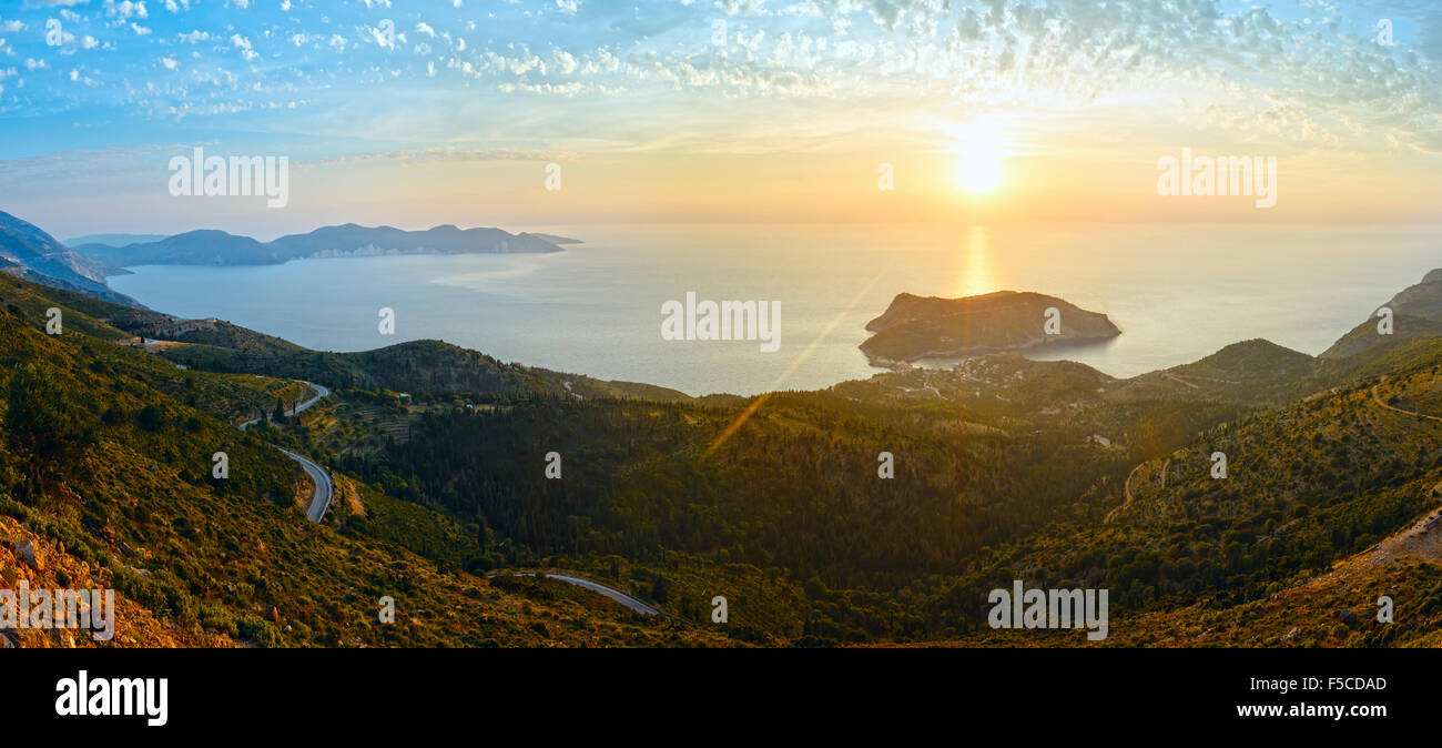 Sea sunset view of Assos peninsula (Greece, Kefalonia, Ionian Sea Stock ...