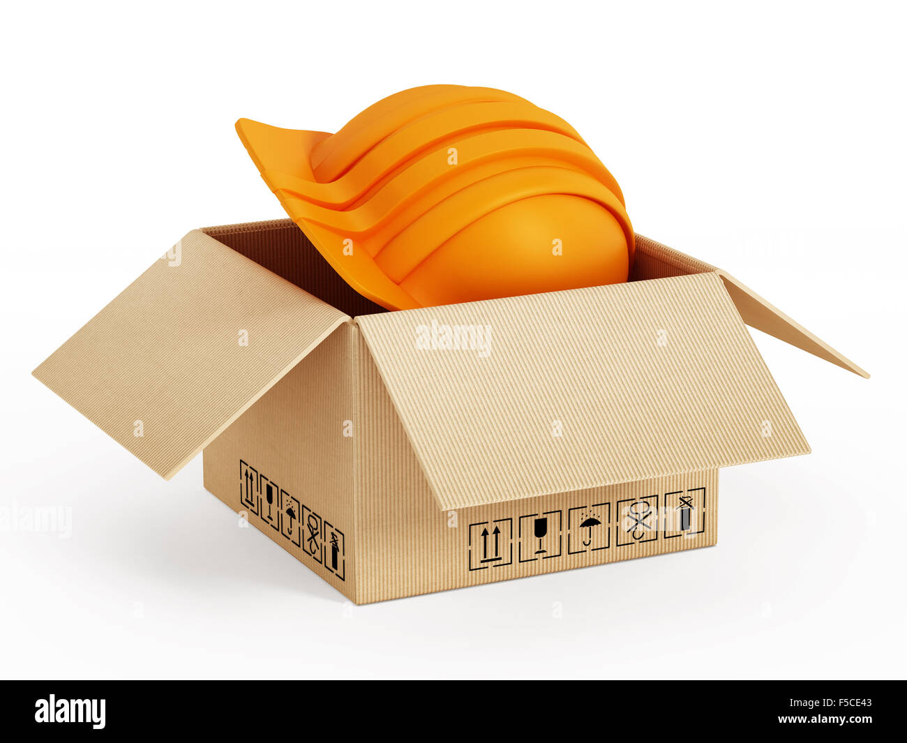 Safety helmet inside orange cardboard box Stock Photo - Alamy