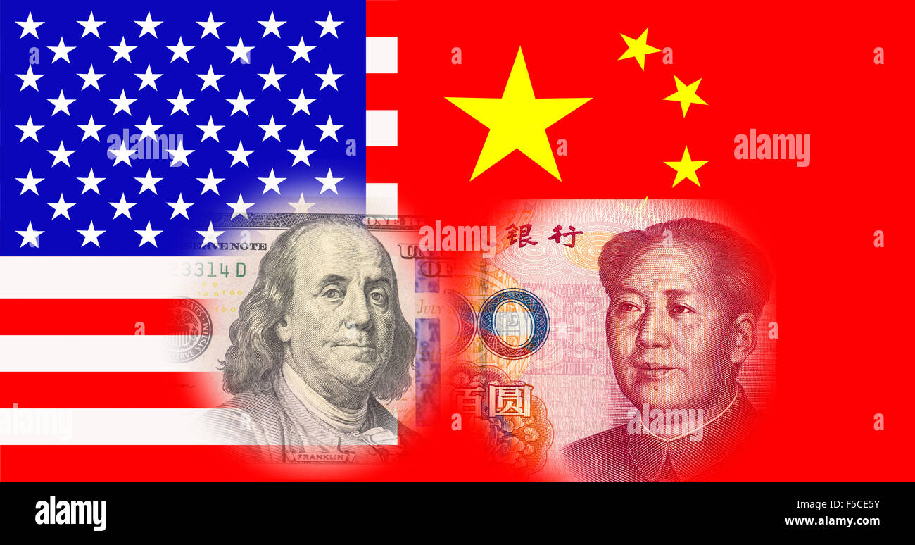 USA and Chinese bank notes against their national flag Stock Photo - Alamy
