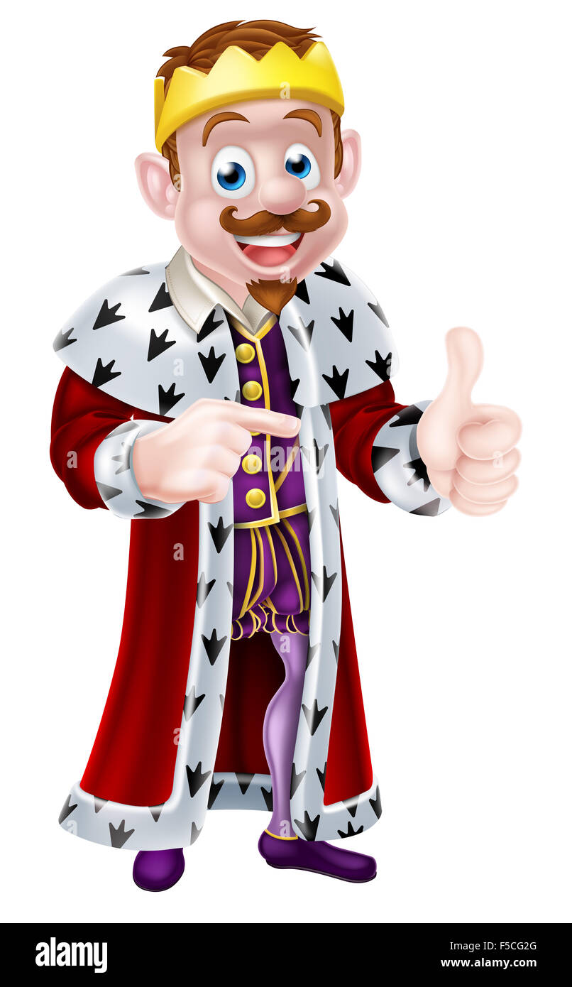 Cartoon king character illustration wearing a crown pointing and giving ...
