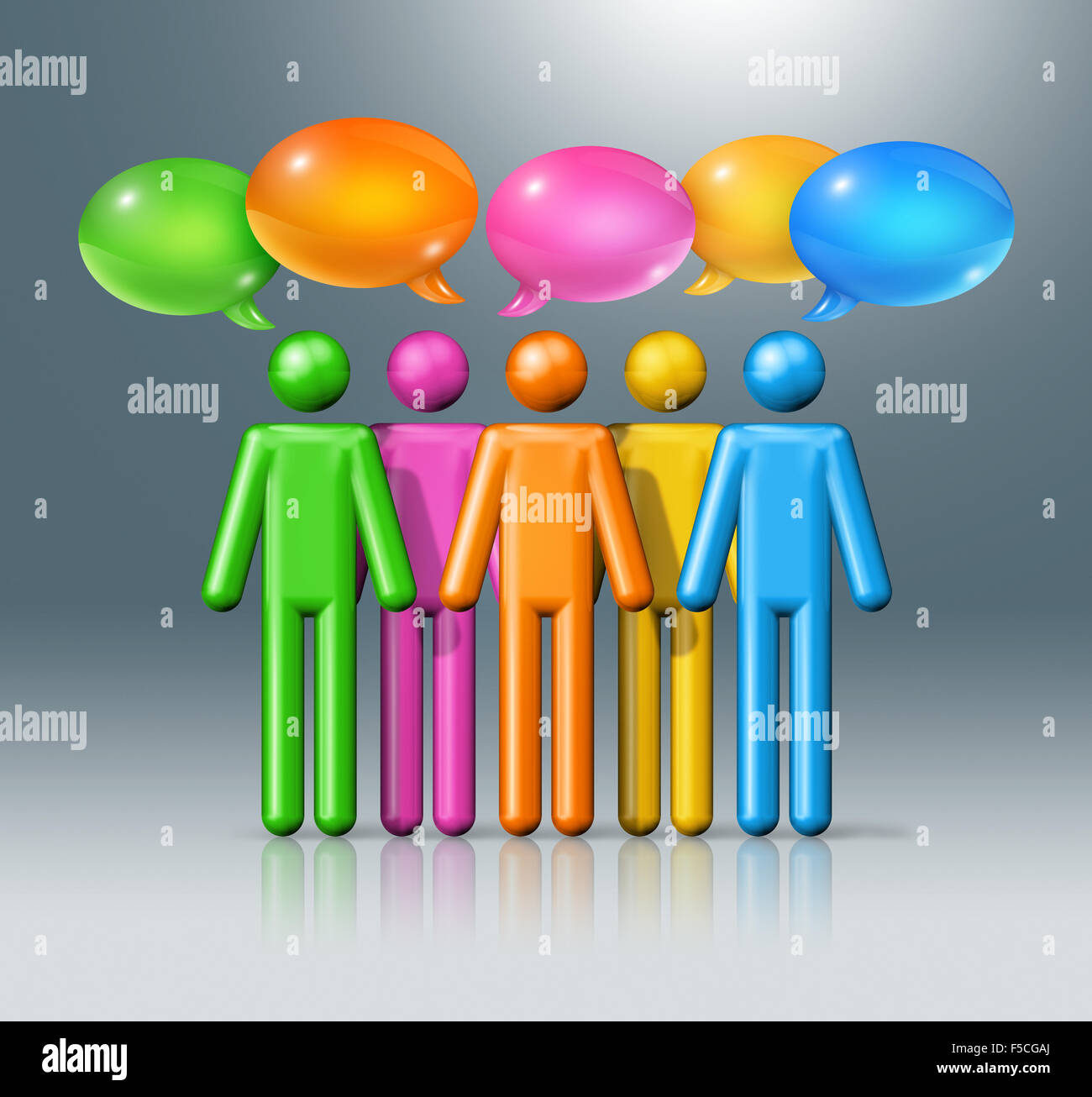 three dimensional group of stick figures people with speech bubbles ...