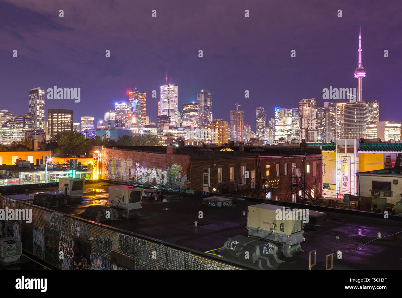 Downtown Toronto skyline seen from a rooftop in Kensington Market near ...